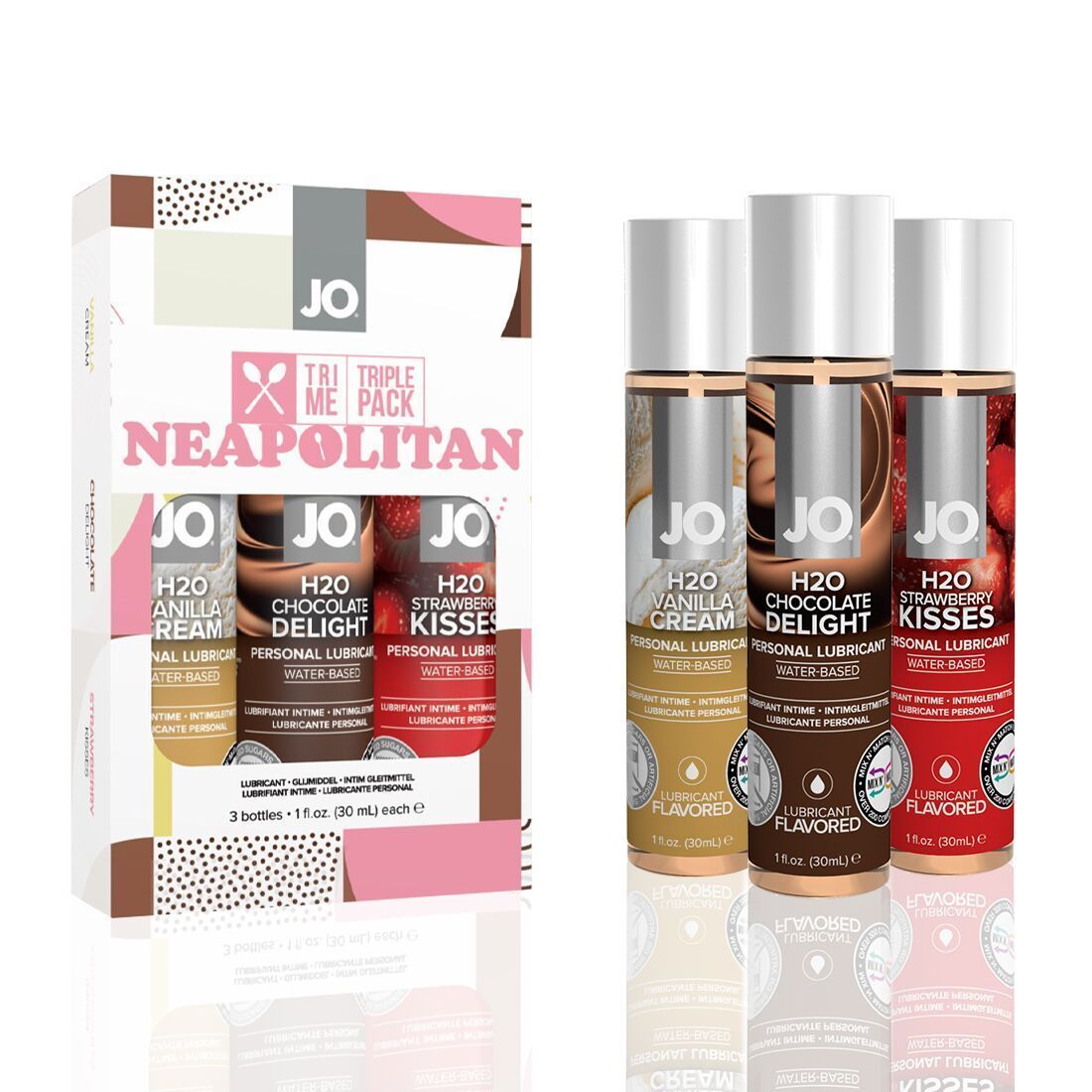 Набір JO Tri-Me Triple Pack — Neapolitan (3×30 мл) три різні смаки ...